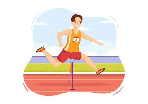 Athl Te Run Hurdle Long Jump Sportsman Game Illustration Dans Obstacle