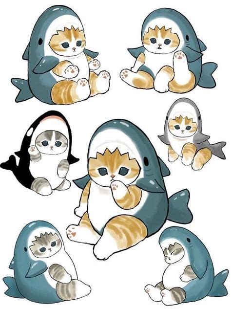 котик акула Иллюстрация кошки Кошачий рисунок Иллюстрации кошек