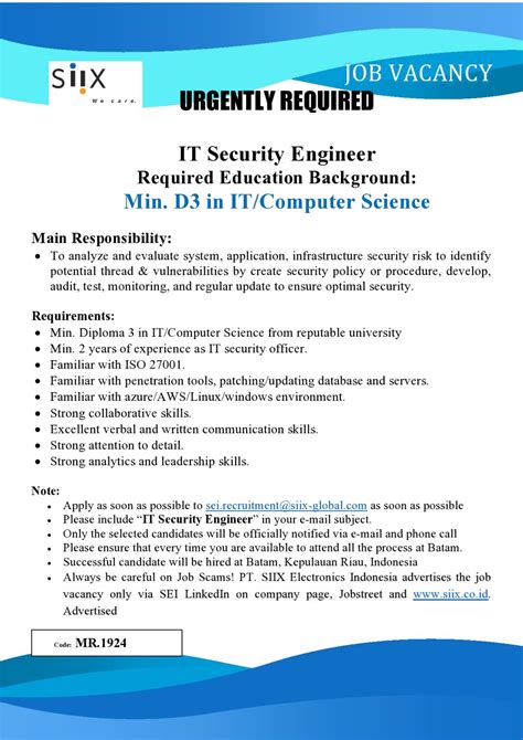 Pt Siix Electronics Indonesia On Linkedin It Security Engineer Securitysystem Engineer