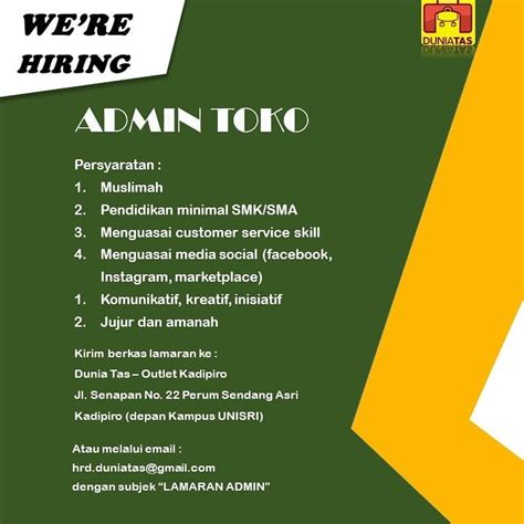 Lowongan Kerja Admin Toko Dunia Tas Di Solo INFO LOKER SOLO
