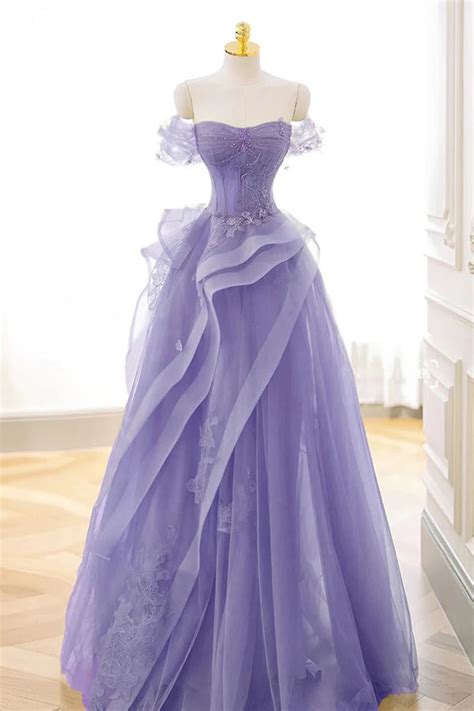 A Line Green Off The Shoulder Tulle Lace Appliques Long Prom Dress Fo