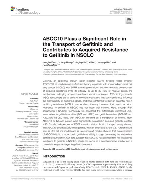 Pdf Abcc10 Plays A Significant Role In The Transport Of Gefitinib And