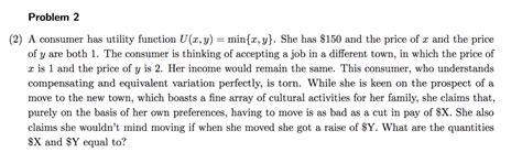 solved problem 2 2 a consumer has utility function u x y