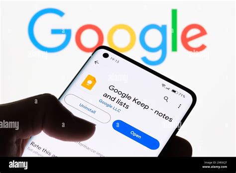 Close Up Of A Smartphone Screen Displaying Google Keep Notes And Lists App With Google Logo In