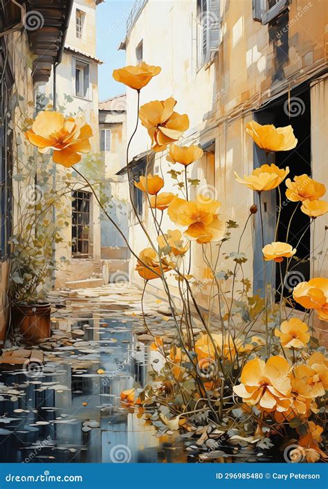 Sun Kissed Serenity A Vibrant Journey Through A Misty Garden Stock