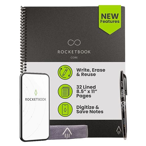 Rocketbook Core Reusable Smart Notebook 8 5 X 11 Lined Ruled 32 Sheets Black Evr2 L Rc A