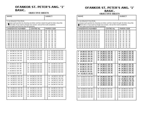 Objective Answer Sheet Pdf