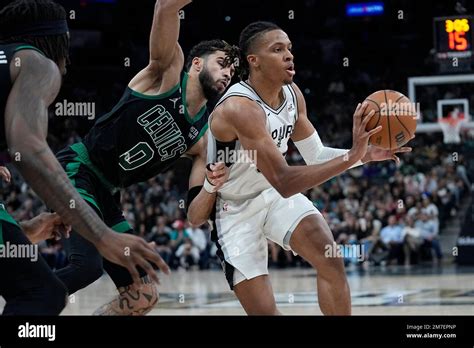 San Antonio Spurs Guard Romeo Langford 35 Drives Against Boston