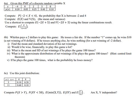 Solved 6a Given This Pmf Of A Discrete Random Variable X