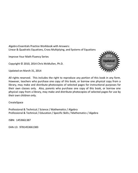 Solution Algebra Essentials Practice Workbook With Answers Linear And Quadratic Equations Cross