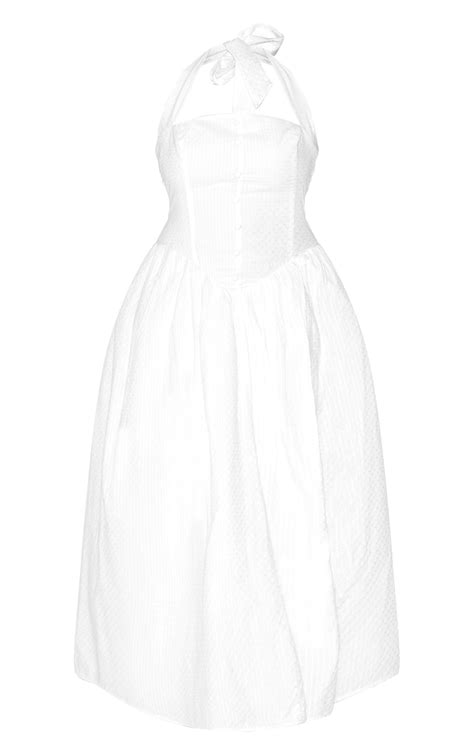 Plus White Embroidered Halterneck Midaxi Dress Plus Size Plt Usa