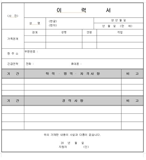 이력서 양식 무료 다운로드 작성시 주요사항 2024년