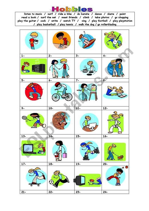 Hobbies Esl Worksheet By Monicaviseu