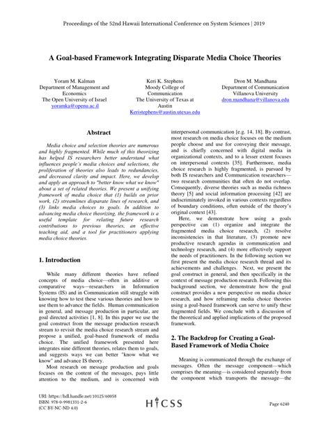 PDF A Goal Based Framework Integrating Disparate Media Choice Theories