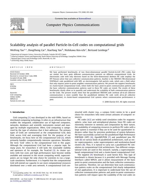 pdf scalability analysis of parallel particle in cell codes on