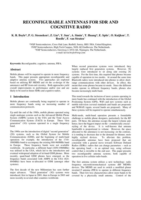 Pdf Reconfigurable Antennas For Sdr And Cognitive Radio