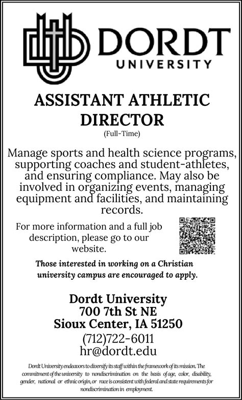 Assistant Athletic Director Position Apply Today