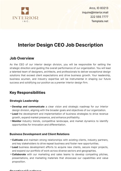Free Interior Design Ceo Job Description Template To Edit Online