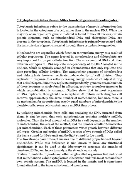 Cytoplasmic Inheritance Mitochondrial Genome In Eukaryotes Pdf