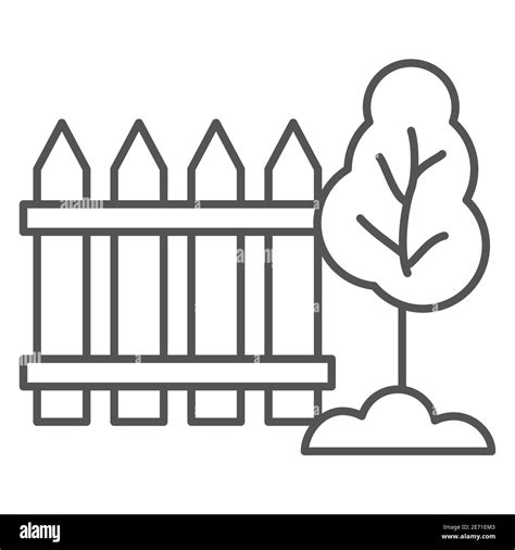Fence And Tree Thin Line Icon Garden And Gardening Concept Garden Sign On White Background