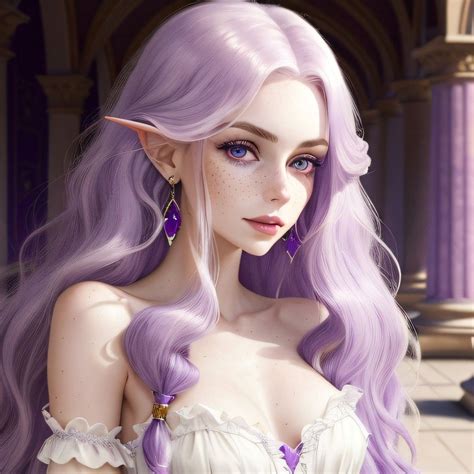 Adult Woman Beautiful Pale Skin Curly Long Lilac Hair Purple Eyes