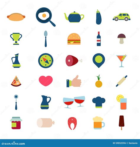 Flat Vector Food Drink Menu Mobile Web App Interface Icon Pack Stock