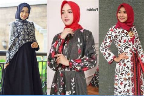 Model Gamis Batik Kombinasi Kain Polos Untuk Remaja Galeri Gambar