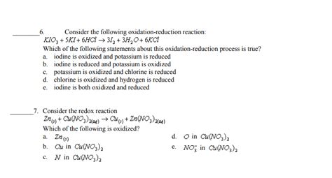 Solved 6 Consider The Following Oxidation Reduction Chegg
