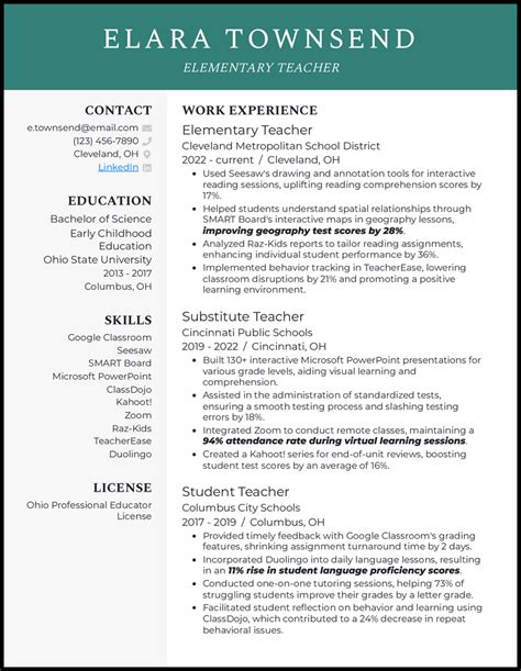 13 Elementary Teacher Resume Templates And Examples For 2026