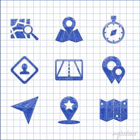 Set Infographic Of City Map Navigation Map Pointer With Star Posters For The Wall Posters