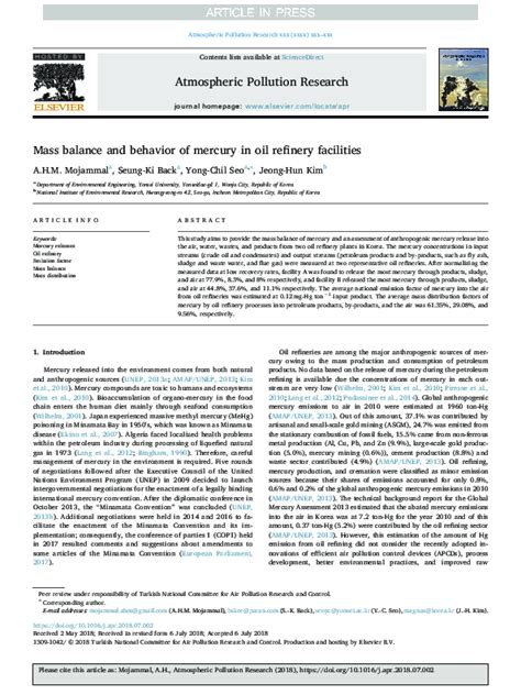 Pdf Mass Balance And Behavior Of Mercury In Oil Refinery Facilities