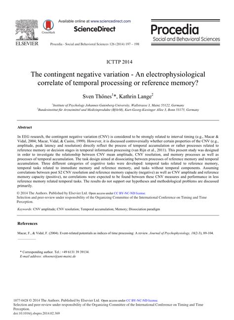 Pdf The Contingent Negative Variation An Electrophysiological