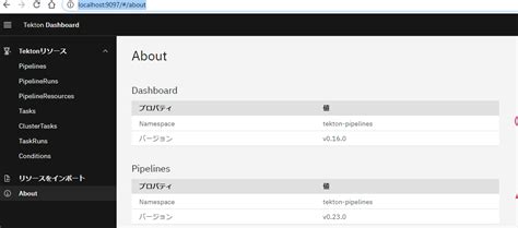 Tekton KubernetesTektonDashboardを利用する流れのチュートリアル O P ut