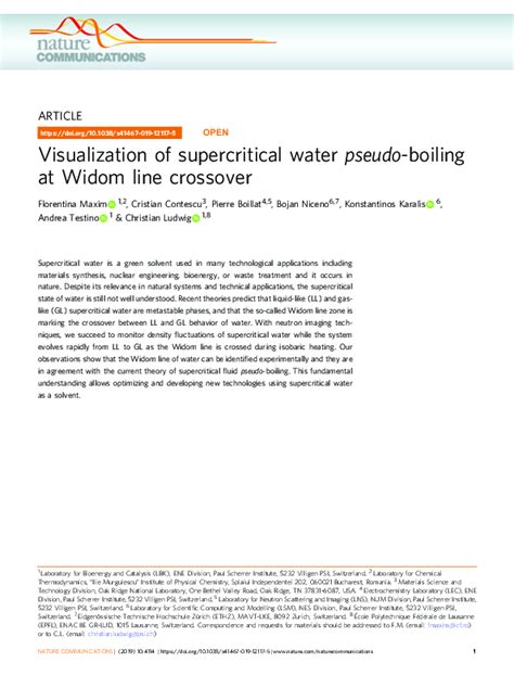 Pdf Visualization Of Supercritical Water Pseudo Boiling At Widom Line Crossover Cristian