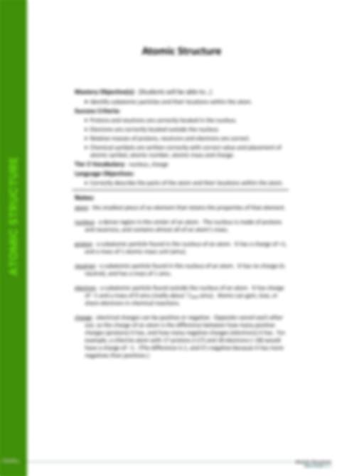 SOLUTION Introduction To Atomic Structure Chemistry Class Notes Module