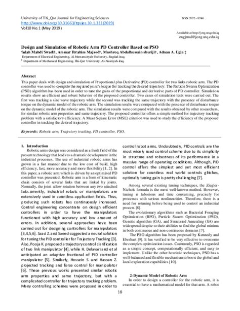 Pdf Design And Simulation Of Robotic Arm Pd Controller Based On Pso