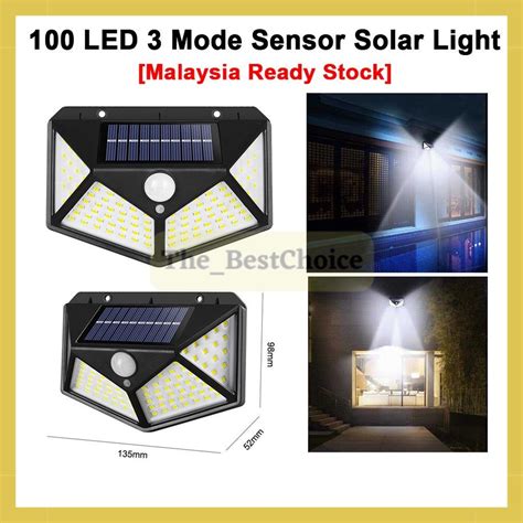 Lampu โคมไฟติดผนัง พลังงานแสงอาทิตย์ 100 Led Pir เซนเซอร์จับการ