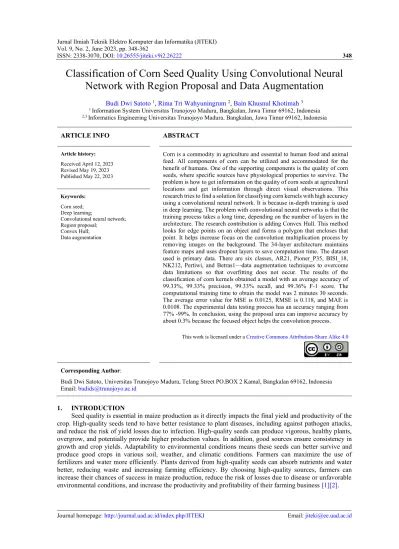 classification of corn seed quality using convolutional neural network