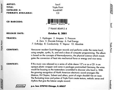 Loscil Triple Point 2001 Cd Discogs