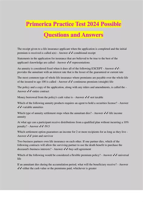 Primerica Practice Test 2024 Possible Questions And Answers Primerica