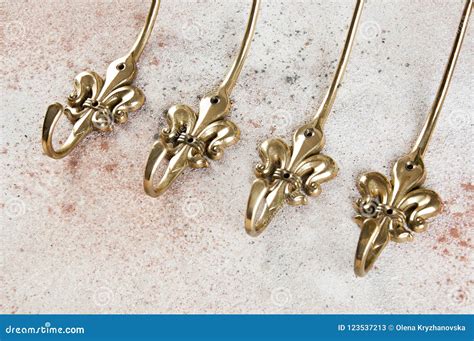 Vintage Brass Hooks Hangers Stock Image Image Of Clothing French