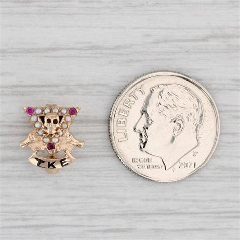 Tau Kappa Epsilon Skull Pin 10k Gold Pearl Ruby Tke Teke Fraternity Ba