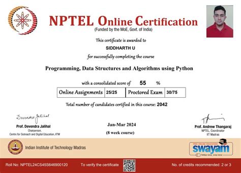 Datastructures Algorithms Python Nptel Certification Learning Siddharth Udayashankar