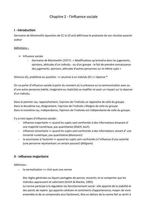 Chapitre 2 L Influence Sociale Chapitre 2 L Influence Sociale I