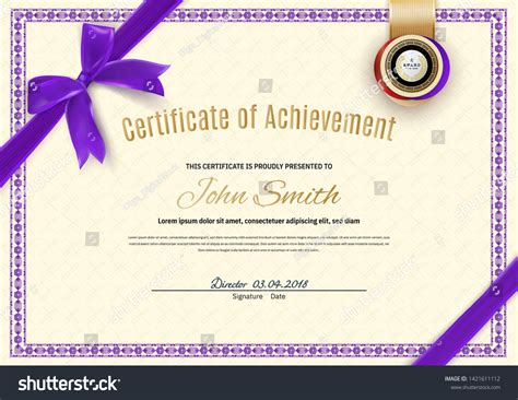 Official Certificate Violet Thin Border Violet Stock Vector Royalty