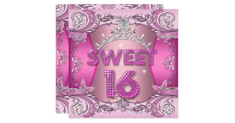 Sweet Sixteen Sweet 16 Pink Silver Tiara Invitation
