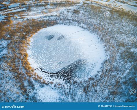 Bottomless Circle Lake In Moscow Region Russia Aerial View Stock