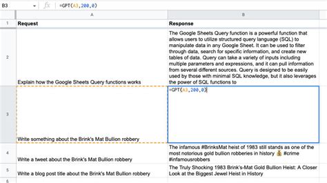Chat GPT Custom Function In Google Sheets