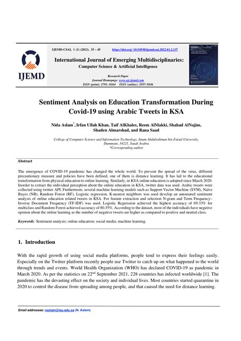 (PDF) Sentiment analysis on Education transformation during Covid-19 ...
