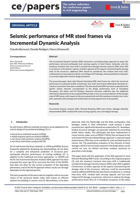 Pdf Seismic Performance Of Mr Steel Frames Via Incremental Dynamic Analysis